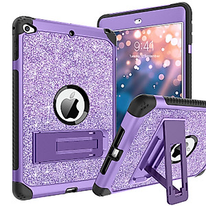 BENTOBEN iPad Mini 5 Case, iPad Mini 4 Case, Glitter Sparkly 3 Layers Heavy Duty Rugged Shockproof Kickstand Sturdy Leather Protective Tablet Cover for Apple iPad Mini 5 / iPad Mini 4, Purple