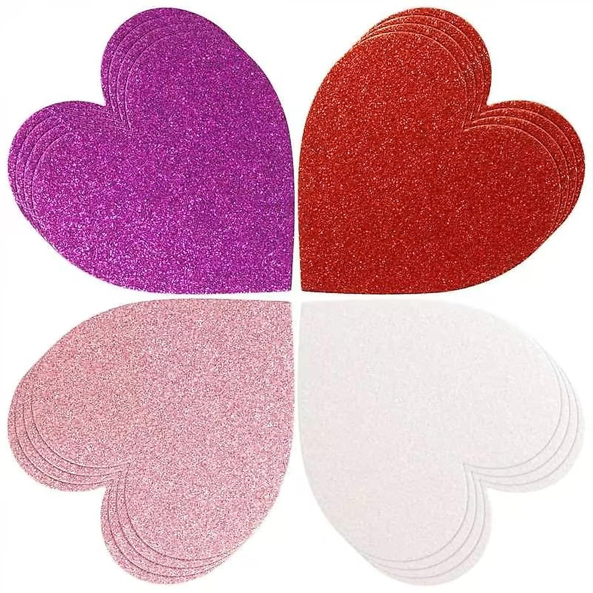 BWkoss 100Pcs Glitter Heart Cutouts Mother's Day Heart Confetti Red Purple Pink White Hearts Paper Accent Cutouts for Classroom Bulletin Border Holiday Wedding Bridal Shower Decors