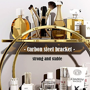 Denique Perfume Organizer Tray Bathroom Counter Organizer, 2 Tier Perfume Stand Makeup Organizer Countertop for Vanity, Skincare Holder Cosmetic Display Rack, Makeup Storage Shelf (Gold)