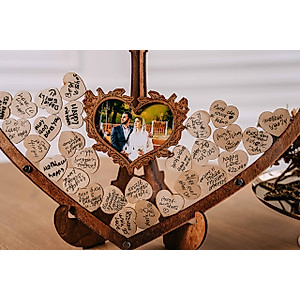 Wedding Guest Book Alternative, Drop Top Frame with Photo, Rustic Wedding, Guest Book Sign, Wooden Box with Hearts - 80 pcs, Shadow Box for Wedding, Baby Shower, Anniversary (Oak-Transparent)