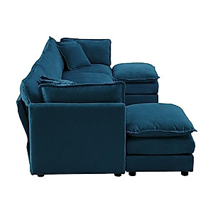 FANYE 146.5" Modern U Shaped Reversible Chaises Sectional Deep Seat Sofa & Couch with Movable Ottomans,Oversized Modular Sleeper Upholstered Furniture for Living Room, Apartment, Studio, Office, Blue