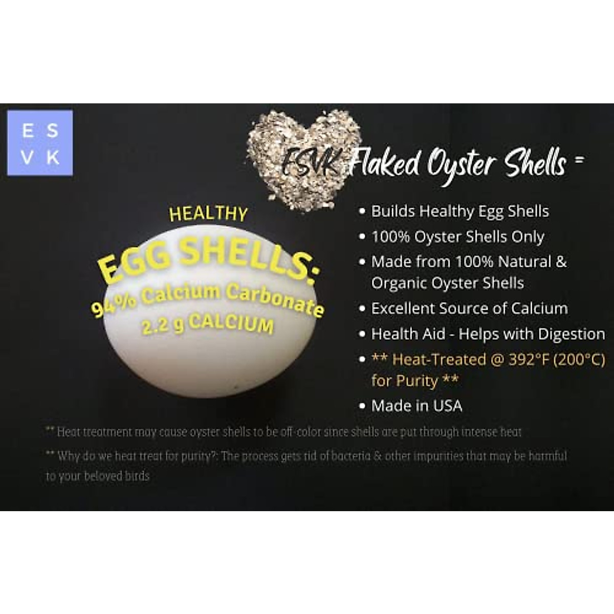 ESVK Natural Flaked Oyster Shell - 4 Pound (Pack of 1) | Calcium Supplement for Chickens, Ducks, and Other Birds| Made in USA (4 lb)