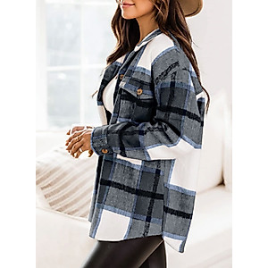 DOROSE Shackets For Women Flannel Shirt Fall Long Sleeve Button Down Plaid Jackets Coat (Black, X-Large)