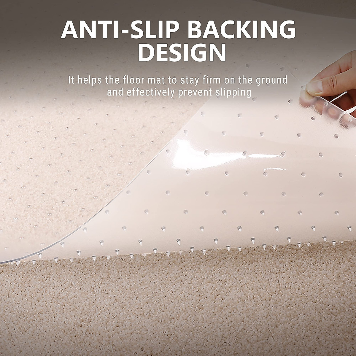 Dowinx Office Chair Mat for Carpet, Desk Chair Mat Protector for Carpeted Floors, Rolling Chair Plastic Mat for Pile, Computer Chair Clear Mat with Spikes for Work, Home, Gaming with Lip (36" x 48")