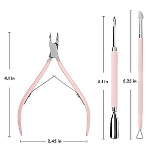 Makartt Cuticle Trimmer with Cuticle Pusher, 3 PCS Pink Nail Cuticle Nipper Professional Pedicure Manicure Tools with Stainless Steel Dual End Pusher, Nail Scraper