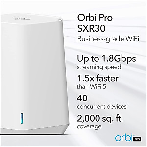 NETGEAR Orbi Pro WiFi 6 Mini Mesh Router (SXR30) for Business or Home | VLAN, QoS | Coverage up to 2,000 sq. ft., 40 Devices | AX1800 802.11 AX (up to 1.8Gbps)
