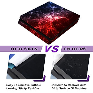 FOTTCZ Full Body Red and Blue Cosmic Nebular Protective Vinyl Skin Decal for PS4 Slim Console and 2PCS Controller Skins Stickers