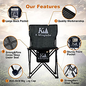 K-MingleSo Upgraded Camping Chair with Front and Large Back Pocket, Lightweight Portable Folding Chair for Fishing Hunting BBQ Travel Picnic Backpacking