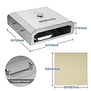 Mimiuo Portable Barbecue Pizza Top Oven Kit with 13" Pizza Stone and Foldable Pizza Peel - Stainless Steel Gas Grilled Pizza Oven for Most Gas Grill Charcoal Grill Pellet Grill & Other Grills
