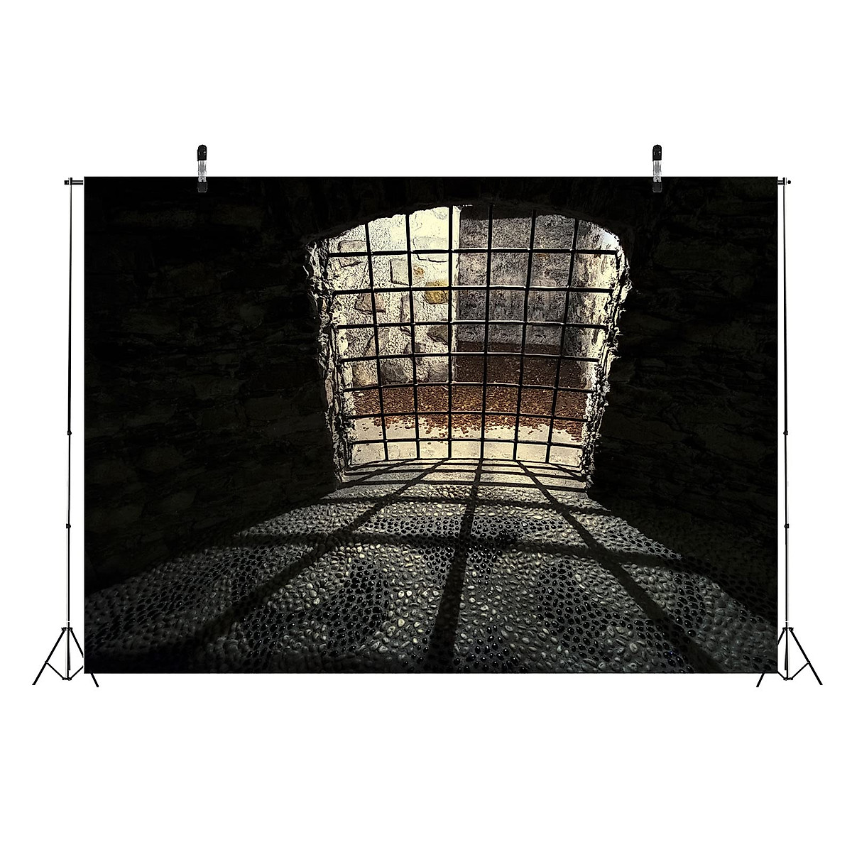 CORFOTO 5x3ft Fabric Medieval Jail Cell Backdrop for Photography Prison Window Light Background Old Dungeon Cell Party Decorations Murder Mystery Party Backdrop Photoshoot Booth Studio Props