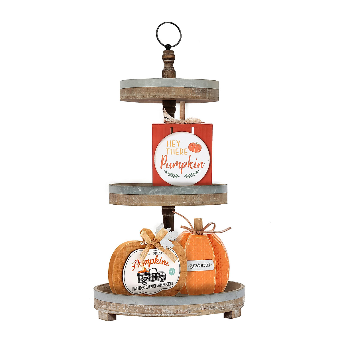 SOFE 3 Tier Tray Wood for Spring Easter Decor, Distressed Brown Farmhouse Tiered Tray Stand, Rustic Tiered Serving Tray, Three Tiered Tray Decor Items for Coffee Bar, Kitchen Counter, Party, Table