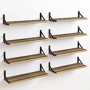 Fixwal Floating Shelves Wall Shelves Width 4.7in Rustic Wood Set of 8, Wall Storage Shelves for Bedroom, Living Room, Kitchen, Bathroom, Office and Plants (Carbonized Black)