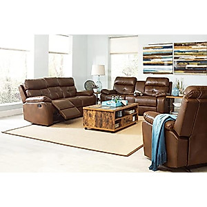 Coaster Home Furnishings Damiano Glider Loveseat with Button Tuft Detailing and Cupholder Storage Console Milk Chocolate, Brown, 78 W x 38 D x 41 H (601692)