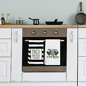 AnyDesign St. Patrick's Day Kitchen Dish Towels White Black Stripes Dishcloth 18 x 28 Lucky Charm Irish Kisses Cloth Tea Towel Seasonal Decorative Hand Towel for Home Farmhouse Cooking Baking, 4Pcs