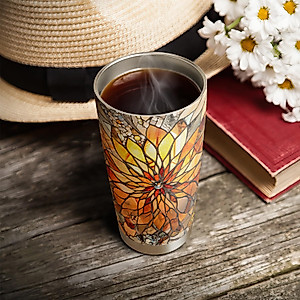 ORCAE 20oz Beautiful Colorful Daisy Flower, Stained Glass Style Flowers, Yellow Flower Tumbler Cup, Insulated Travel Mug with Lid, Coffee Thermos for Men, Women, Gifts for Women - A