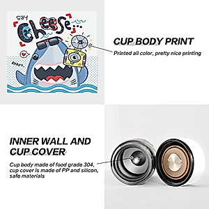 CaTaKu Cute Sea Shark Water Bottle Insulated 16 oz Stainless Steel Flask Thermos Bottle for Coffee Water Drink Reusable Wide Mouth Vacuum Travel Mug