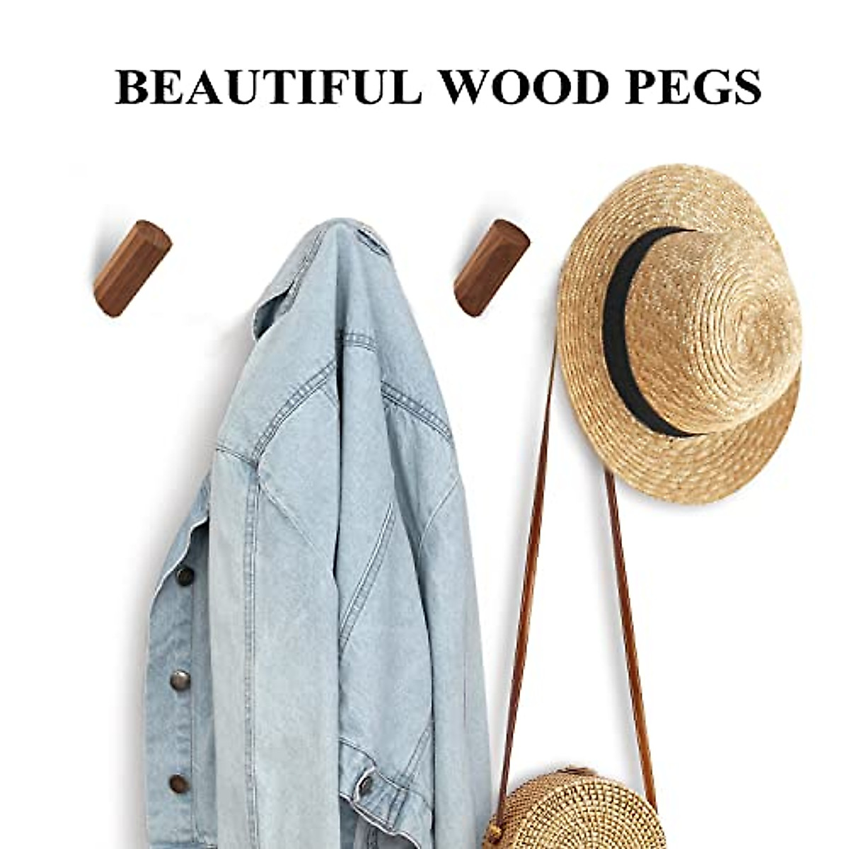 Wood Wall Hooks Entryway Coat Hooks Wall Mounted Hat Organizer Rack, 4 Pack Heavy Duty Hooks for Hanging Bathroom Towels, Plants