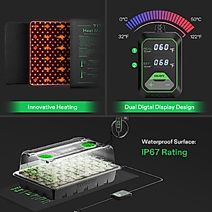 VIVOSUN 1-Pack 40-Cell Seed Starter Trays with 1 Set of LED Lights and 10"x20.75" Seedling Heat Mat, 3.6" Higher Cover, Adjustable Vents, Drainage Holes, Green Propagation Tray for Planting Seeds