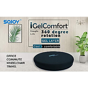 Sojoy iGelComfort Deluxe Gel Swivel Seat Cushion with Supportive Memory Foam 360 Degrees Rotating Seat Cushion for Home,Stool Chair,Office, 13.5 Inches in Diameter