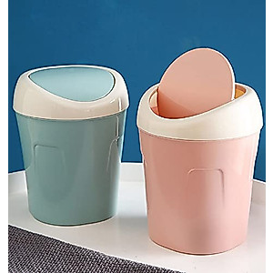 xiaomin Desktop Mini Waste Can with Swing Lid, Stylish Lace Polka Dot Table Trash Bin Table Waste Paper Basket Round Small Trash Can for Office Bathroom Children Bedroom, Trash Garbage Can (Pink)