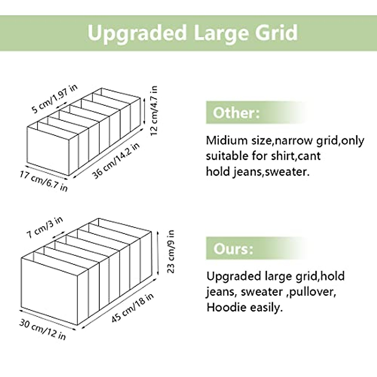DFFA 2PCS Wardrobe Clothes Drawer Organizer Storage(Upgraded Large 6 Grids),Closet Clothing Storage Jeans Box Washable Organization , Foldable Divider for shirts Sweater