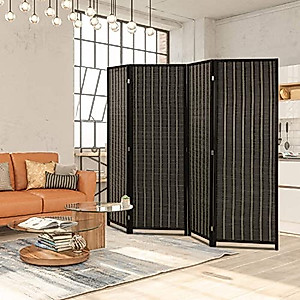 Bamboo Room Divider Folding Privacy Screen 4 Panel 72 Inches High 17.7 Inches Wide Room Divider for Living Room Bedroom Study,Black