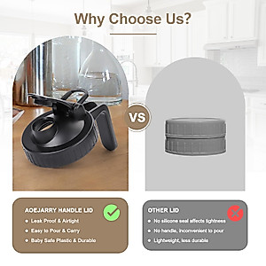 Wide Mouth Mason Jar Pour Spout Lid - 2 Pack Black Airtight Pour Spout Lid with Handle, Turns your Mason Jar into Pitcher, BPA Free & Durable Flip Cap Lids Easy to Clean Fit for Canning Jars