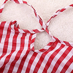 BOIZONTY Toddler Baby Girl Red Plaid Outfits Ruffled Sleeve Crop Top Shirts with Bowknot+Denim Skirt Dress Summer Clothes Set (Plaid, 3-4 Years)