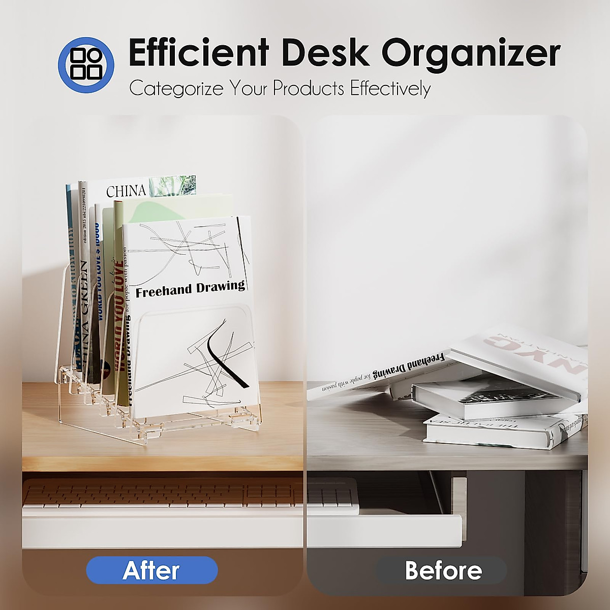 MaxGear Incline File Organizer File Holder 5 Sections, File Folder Holder for Desk Acrylic File Organizer Sorter Vertical File Rack File Stand Document Sorter for Office, School, Home, Clear