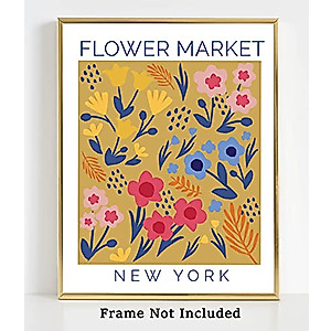 Flower Market No.3 Abstract Modern Wall Art Print. 11x14 UNFRAMED Floral Wall Decor. Shades of Gold, Yellow, Blue, Pink