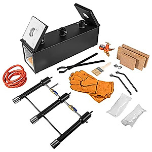 Triple Burners Portable Propane Gas Forge Three Burners 2600°F/1425℃ Large Capacity Square Forging Furnace for Blacksmithing Farrier Knife Tool Making Equipment with Tong & Gloves