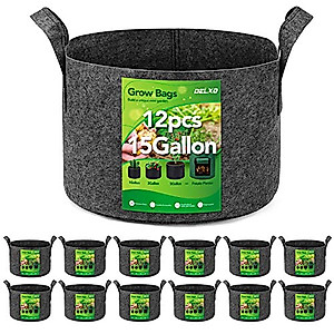 Delxo 12-Pack 15 Gallon Heavy Duty Aeration Fabric Pots Thickened Nonwoven Plant Grow Bags Grey