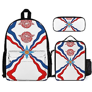 Supdreamc 3 Piece Rucksacks Sets, Flag of The Assyrians Art Shoulder Bag+Lunch Bag+Pencil Case, Daypack Backpack, Travel and Sport Backpack Rucksack, Book Bag