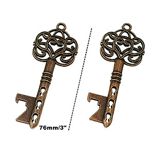 50pcs Skeleton Key Bottle Opener Wedding Party Favor Souvenir Gift with Candy Box and Ribbon(Antique Copper)