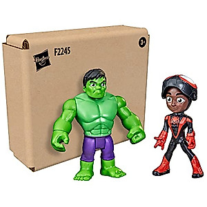 Spidey and His Amazing Friends Hero Reveal 2-Pack, Marvel Action FiguresMask Flip Feature, Miles Morales and Hulk