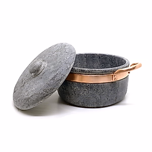Cookstone 3 quarts Dutch oven with copper handles | Handcrafted from a block of pure soapstone | Unique, durable and eco-friendly | Non-toxic and Non-stick | THE GREEN ALTERNATIVE TO CAST IRON