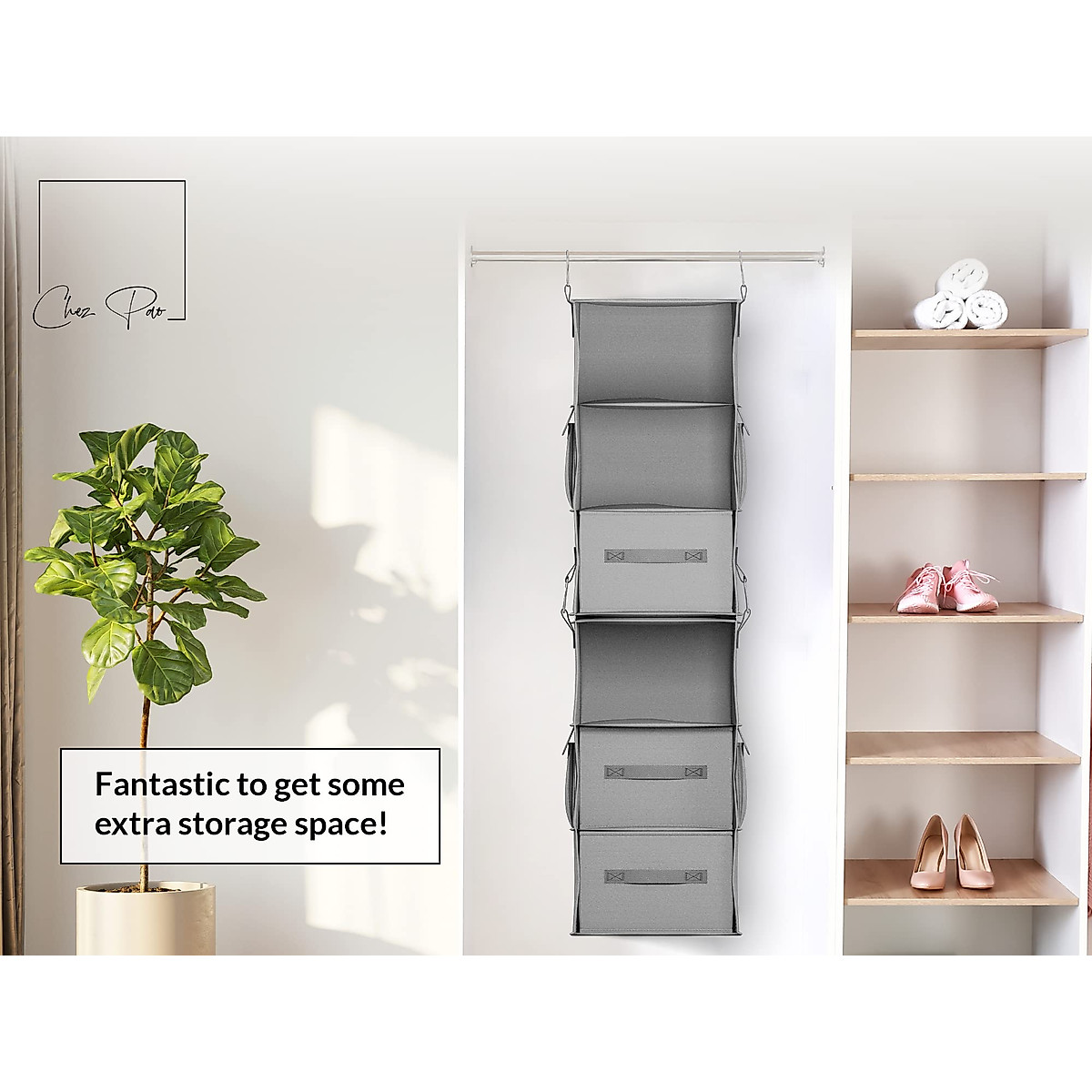Chez Pao 6-Shelf Hanging Closet Organizer with 3 Drawers & 3 Shelves - Closet Organizers and Storage - Closet Organization - Incl. 2 Packing Cubes