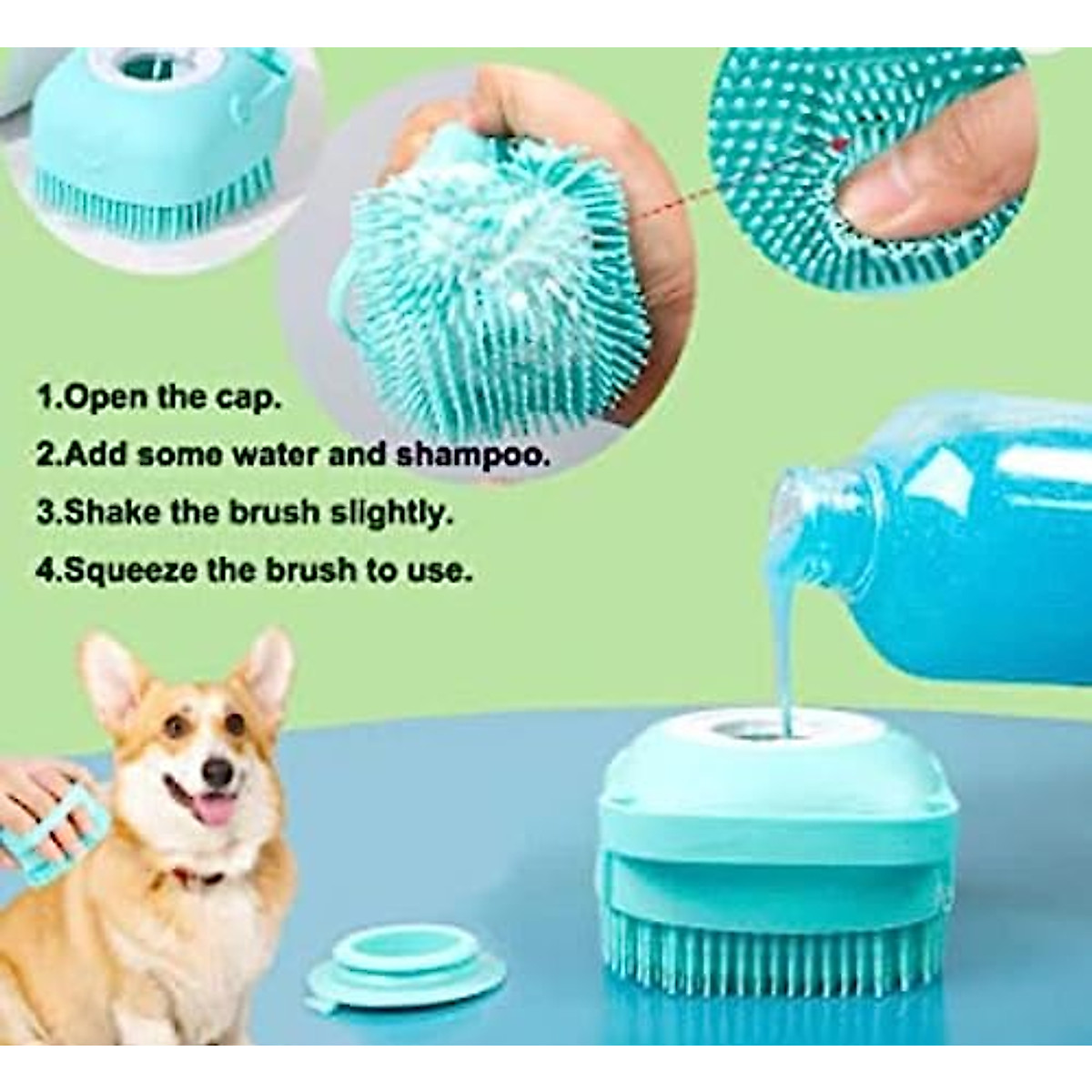 Bath brush for dogs or cats, with a shampoo dispenser tank, made of silicone, with soft bristles that provide a pleasant massage with deep cleaning for your pet