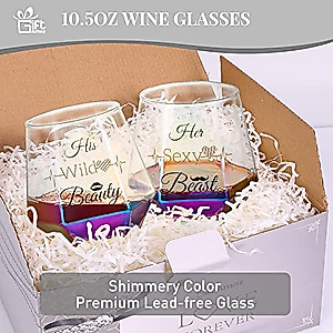GiftAmaz Cool Bridal Shower Gifts for Bride to Be, Special Engagement Gift for Couples, Mr and Mrs Wine Glasses Set, Ideal Wedding Gift for Valentine’s Day, Newlywed, Honeymoon Christmas Gift