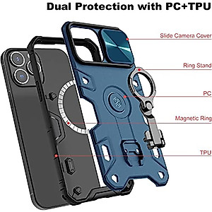 Wefor Case for iPhone 14 Pro Max Case with Stand, Slide Camera Cover, Military Grade Shockproof Portective Case Compatible with MagSafe Wireless Charger&Magnetic Car Mount Holder (Blue)