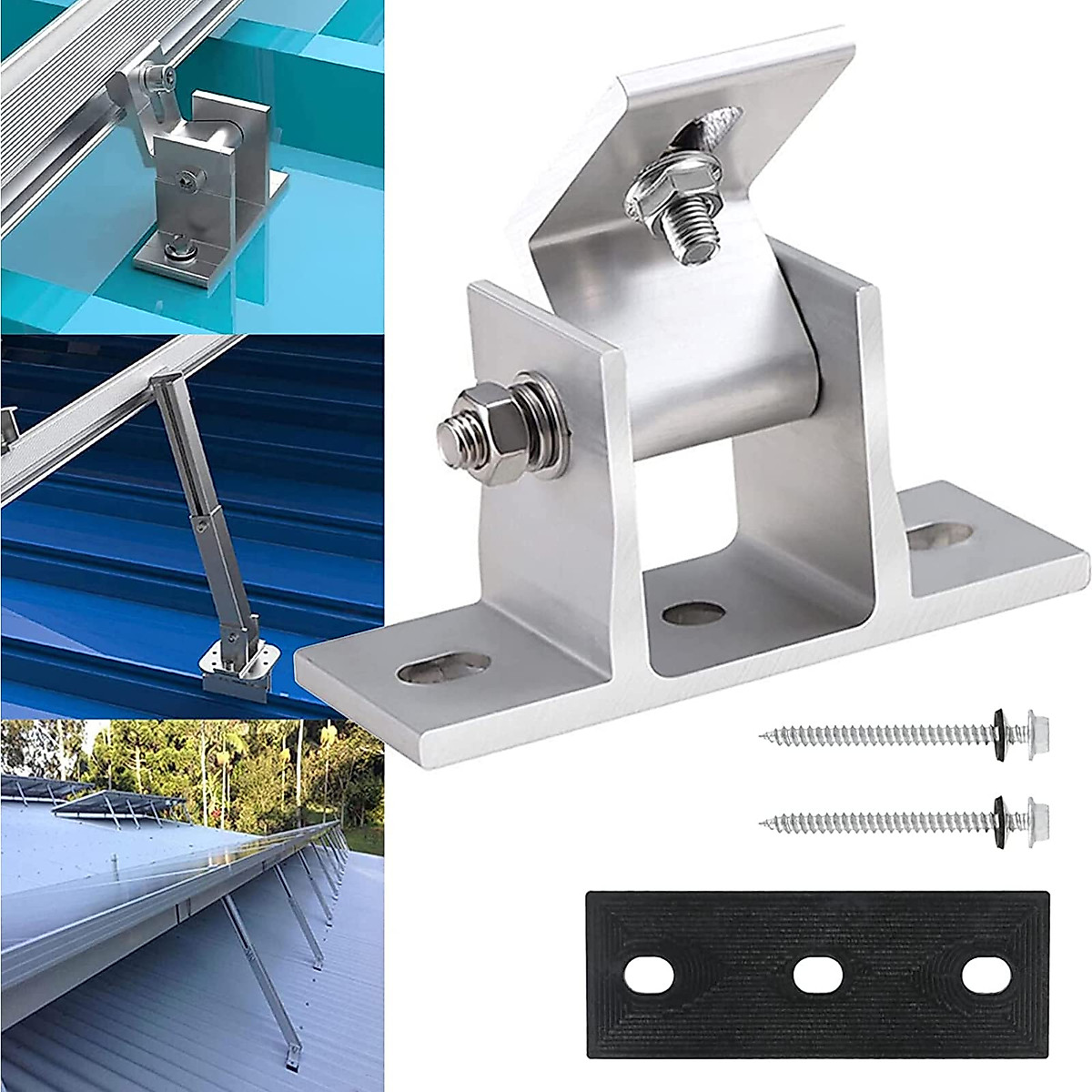 Copgge Adjustable Solar Panel Tilt Mount Bracket Solar Panel Roof Mount Stand RV Solar Panel Mounts Clamp Tilt Angle 10°-60° Individually Flat Roof Mount Holder for Solar Panel 400 W, 500 W (4)