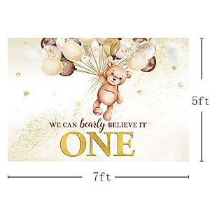 MEHOFOND Boy Girl 1st Birthday Bear Backdrop We Can Bearly Believe It One Happy First Birthday Banner Decorations Photography Background Kids Portrait Cake Table Supplies 7x5ft