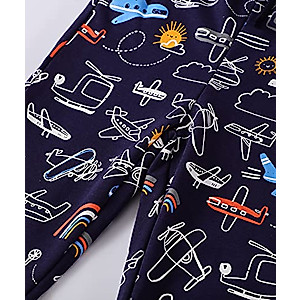 LOKTARC 2 Pack Litter Boys Jogger Pants Toddler Boys' Drawstring Elastic Waist Cotton Embroidery Sweatpants Aircraft Dinosaur 6-7 Years/Size 7T