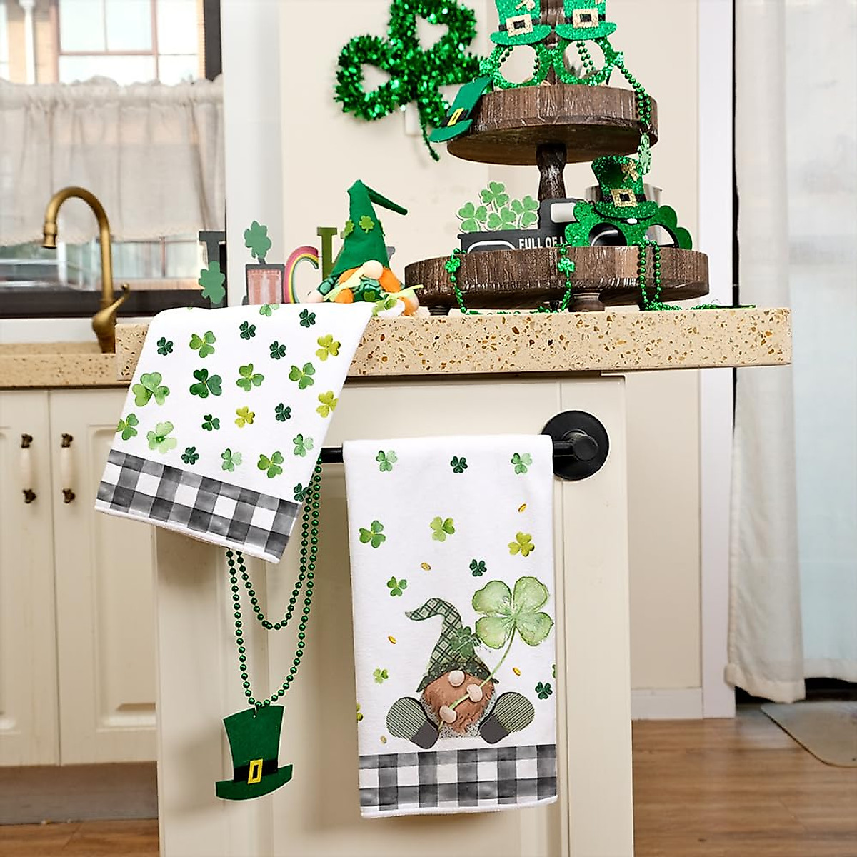 ARKENY St Patricks Day Gnome Green Shamrock Kitchen Towels Dish Towels St. Patrick's Day Decorations for Home Décor Ultra Absorbent Bar Drying Cloth 18x26 Inch Hand Towel for Cooking Set of 2