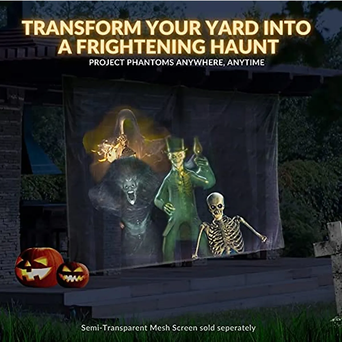 HP1 Halloween Projector for Windows, Pumpkins, Other Holographic Projections, Premium DLP LED Projector with 5 Onboard Spectral Illusions Ghosts and wraiths, Built in Speaker, 4 Hr Battery, Bluetooth
