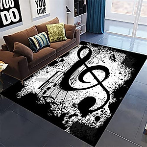 Black Lefu Large Strip Rug, 3D Music Theme Area Carpet, Non-Slip Mat Soft and Easy to Clean Suitable for Living Room Study Bedroom Dining Room5x3ft/90x150cm