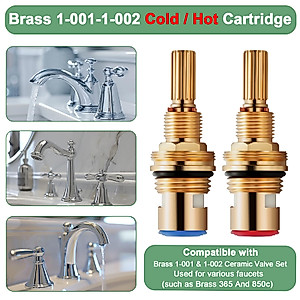 Brass 1-001 & Brass 1-002 Faucet Cartridge Set, Brass Hot & Cold Faucet Cartridge Replacement for Bathroom Basin Faucet, include Brass 1-001 and 1-002 Cartridge