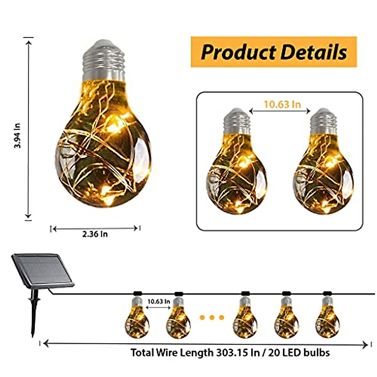 Solar Powered String Lights - Decorative Indoor and Outdoor Solar Power Fairy LED Light String - Bright Waterproof Outside Christmas Lights for Garden, Patio, Porch, Backyard, Bistro