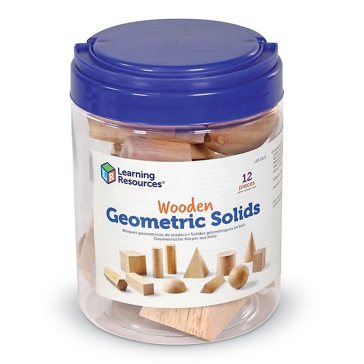 Learning Resources Geometric Solids, Wooden Shapes, Set of 12 Geometric Shapes, Ages 6+, Multi-color
