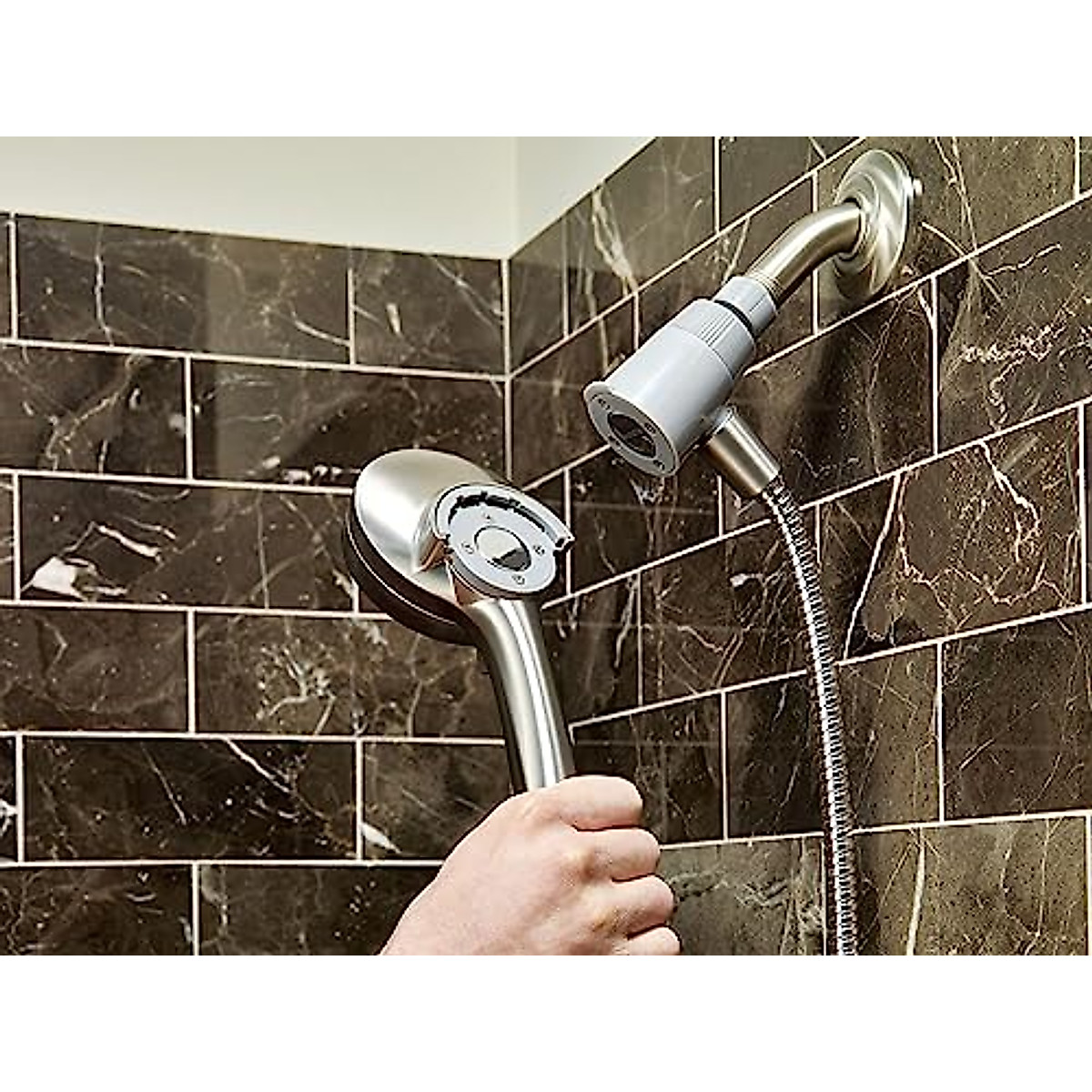 Moen Engage Magnetix Spot Resist Brushed Nickel 3.5-Inch Six-Function Eco-Performance Handheld Showerhead with Magnetic Docking System for Bathroom Shower, 26100SRN